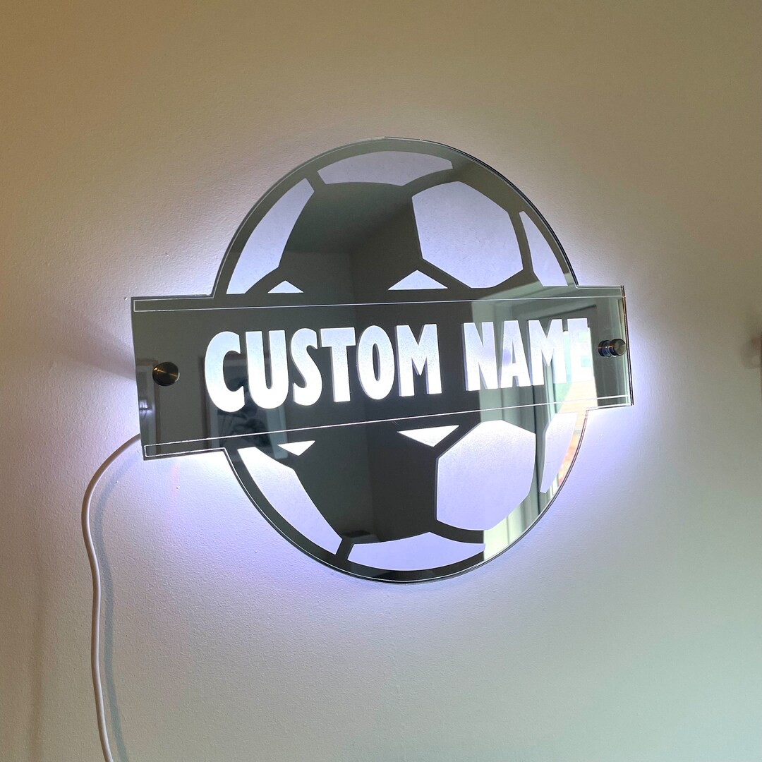 Personalised LED Football Mirror Gift for Kids Custom LED Illuminated ...