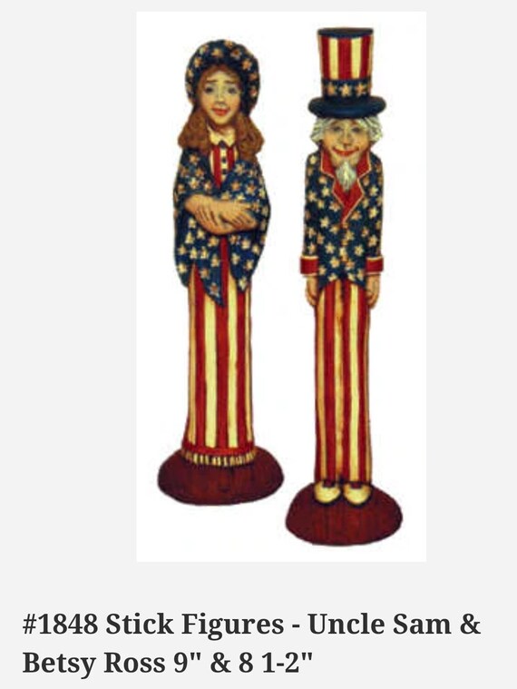 Patriotic Sam and Betsy Stick Figures Set Ceramic Piece Ready | Etsy