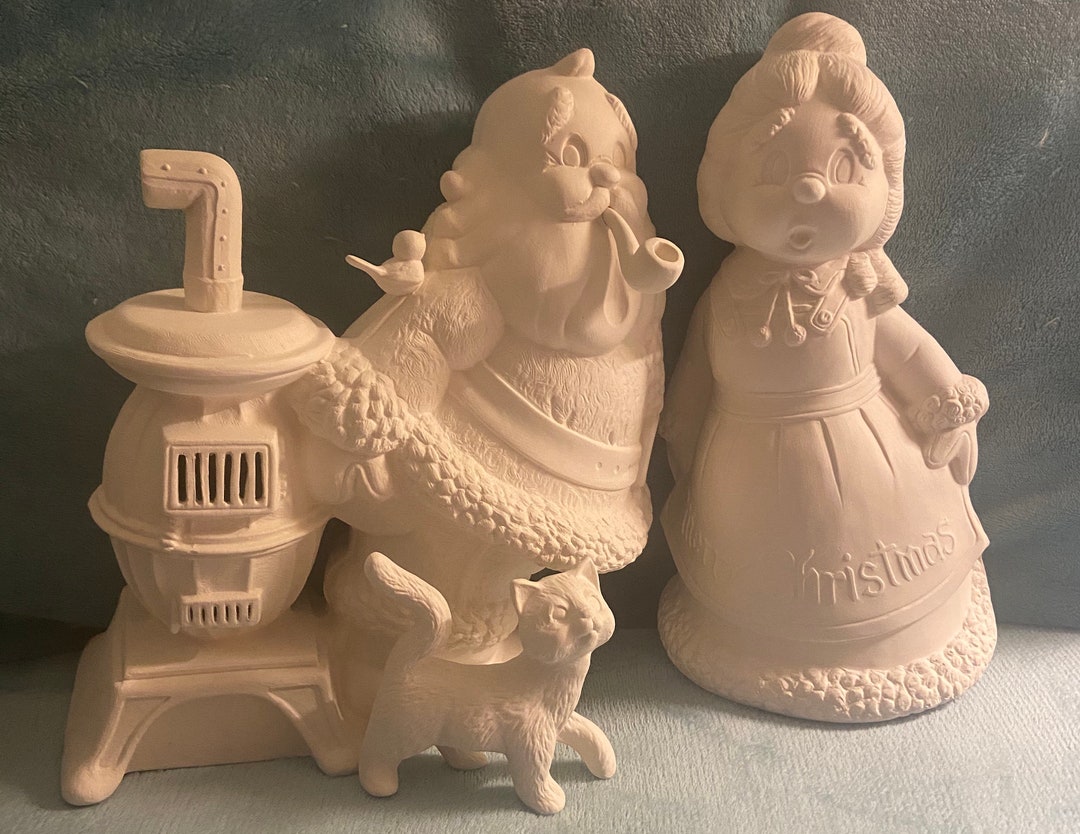Ceramic bisque kimple Santa and Mrs. Clause with stove light up ready ...