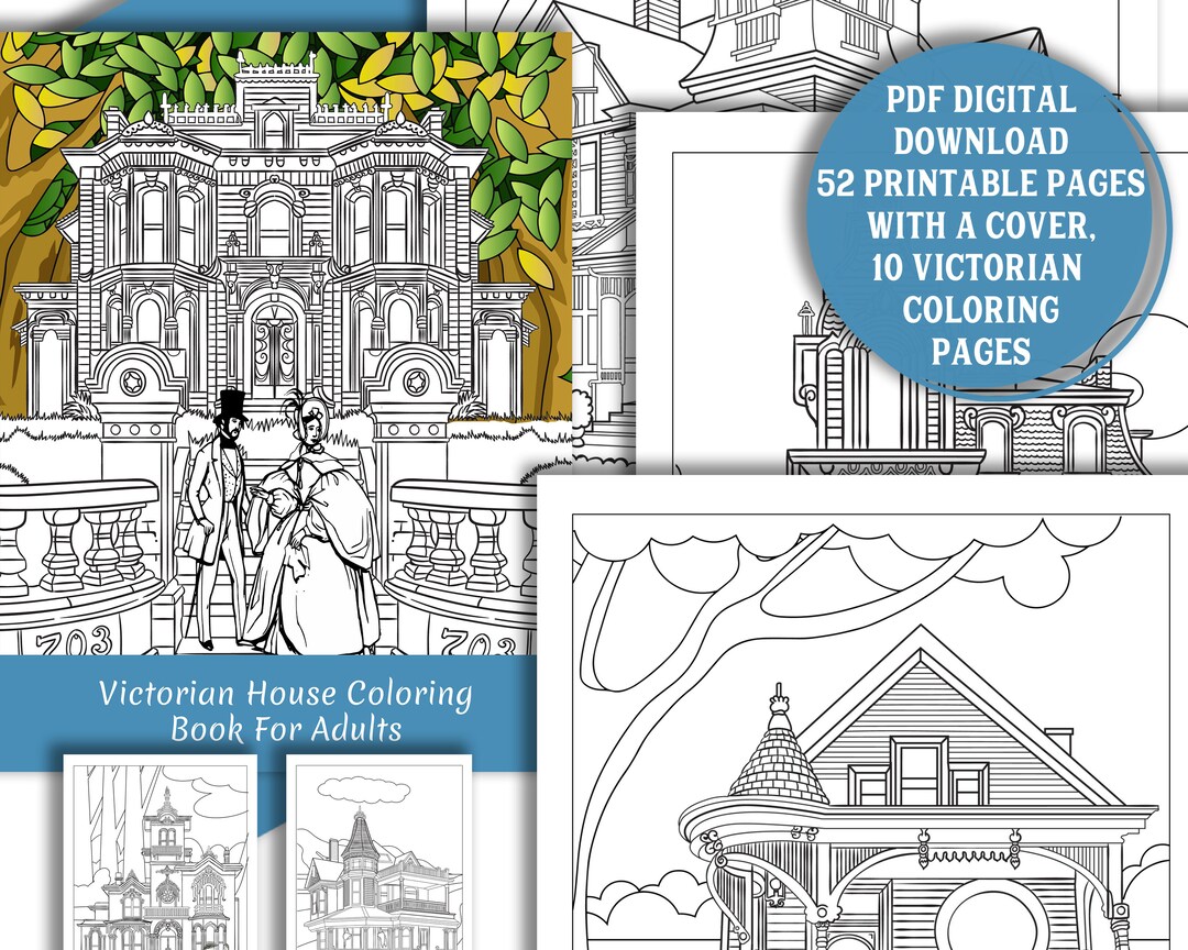 Victorian House Coloring Book Pages for Adults PDF Printable Letter ...