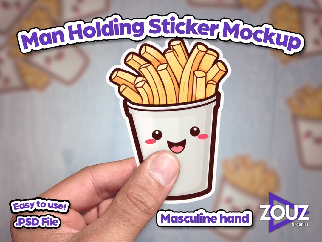 Man Hand Holding Sticker Mockup, Scattered Sticker Mockup, Photoshop ...