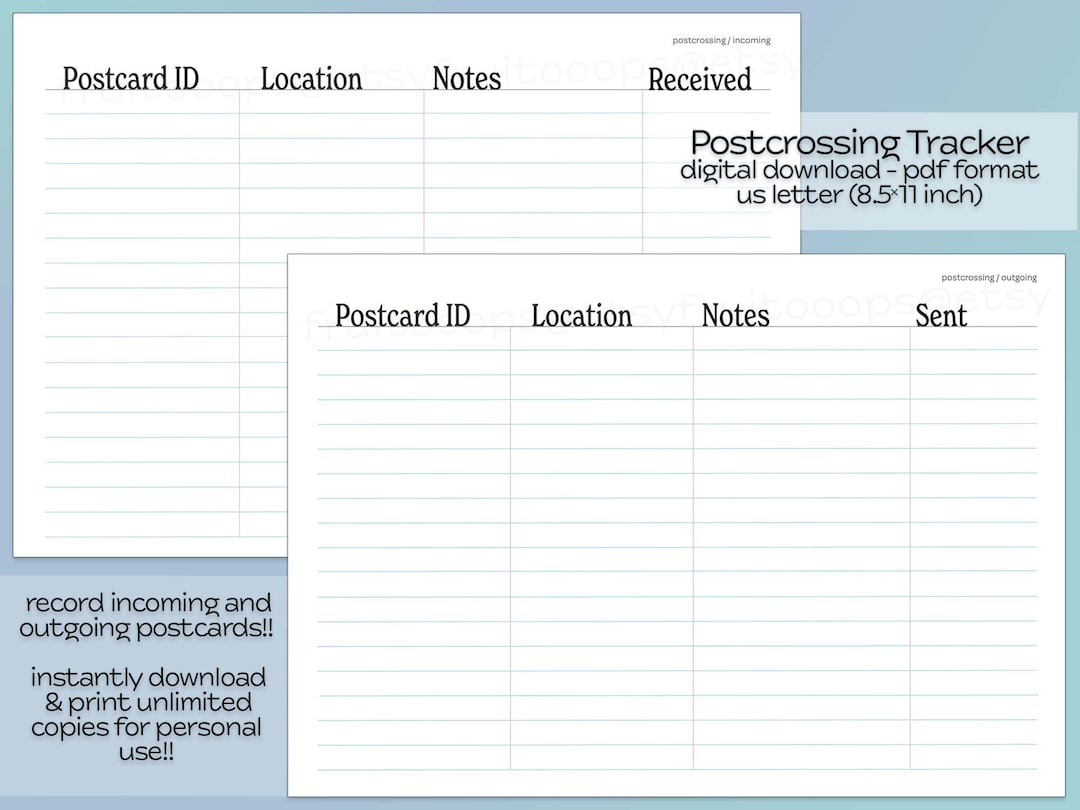 Postcrossing Postcard Tracker - Printable - Digital PDF Download - Etsy