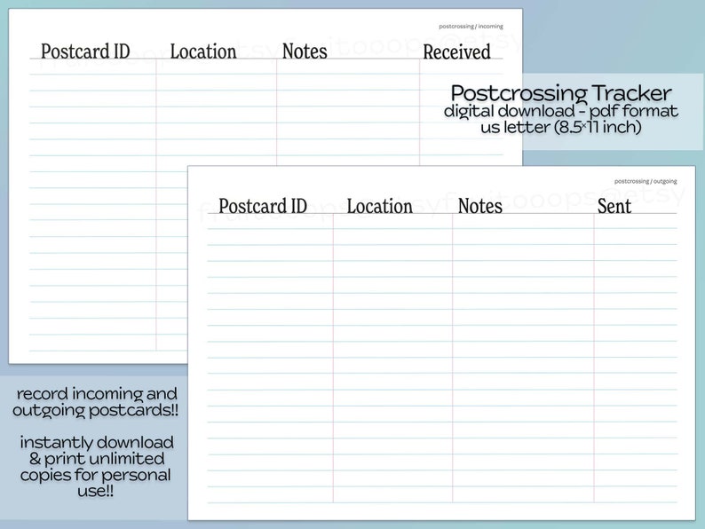 Postcrossing Postcard Tracker - Printable - Digital PDF Download - Etsy