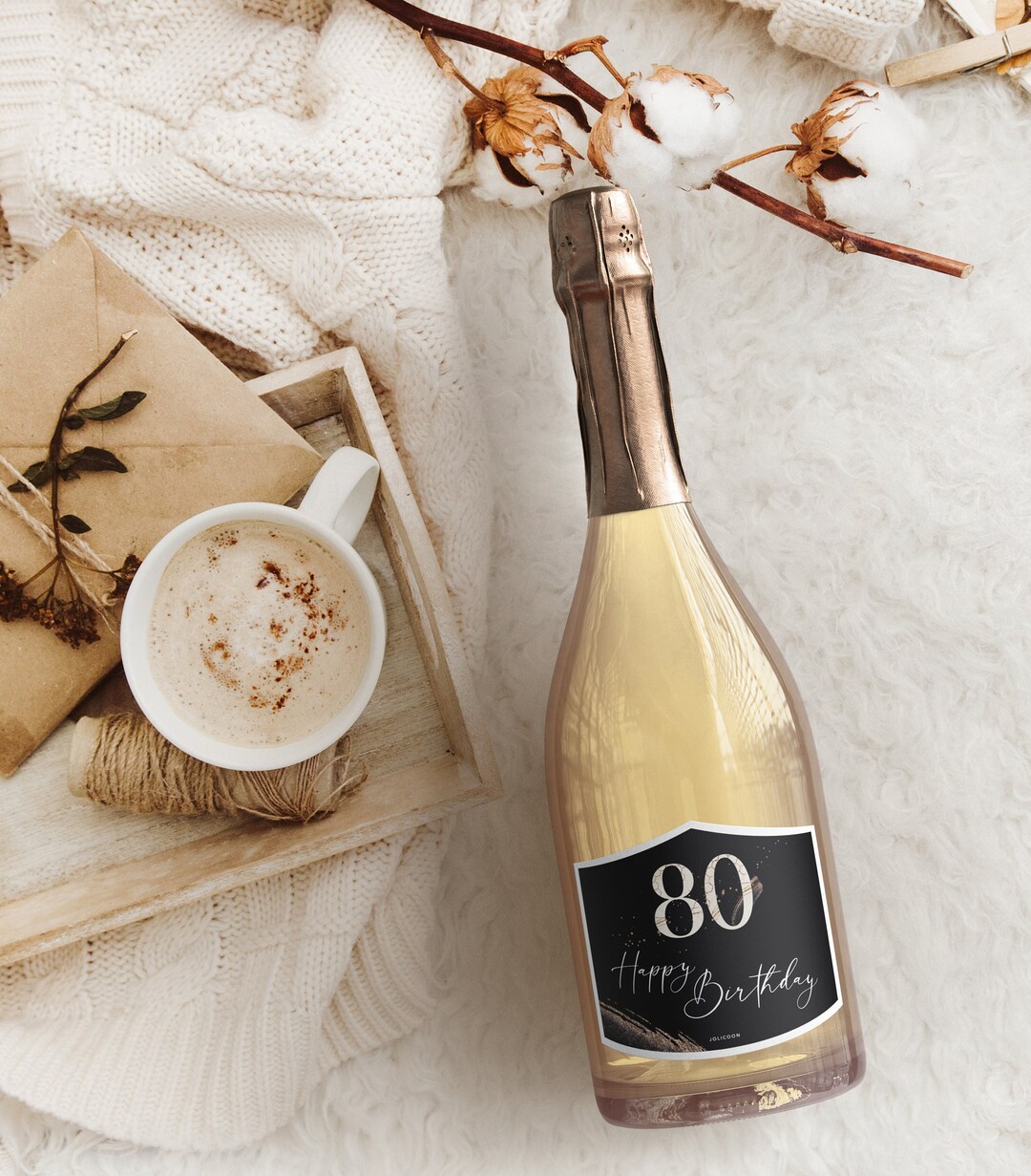 80th Birthday Bottle Label Happy Birthday 80th Wine Label 80th Birthday ...