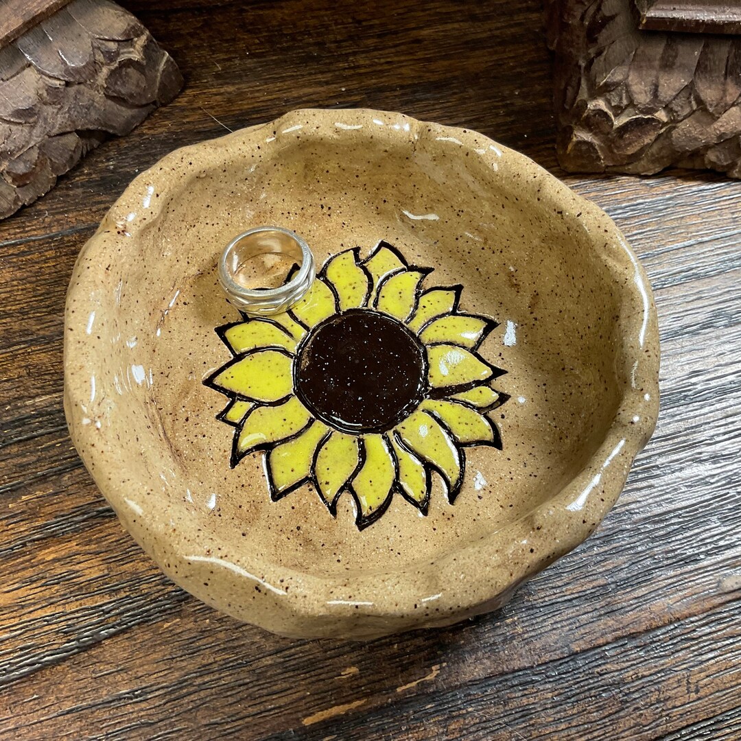 Handmade Sunflower Sign Pottery Ring Holder, Teaspoon Spoon Rest, Tea ...