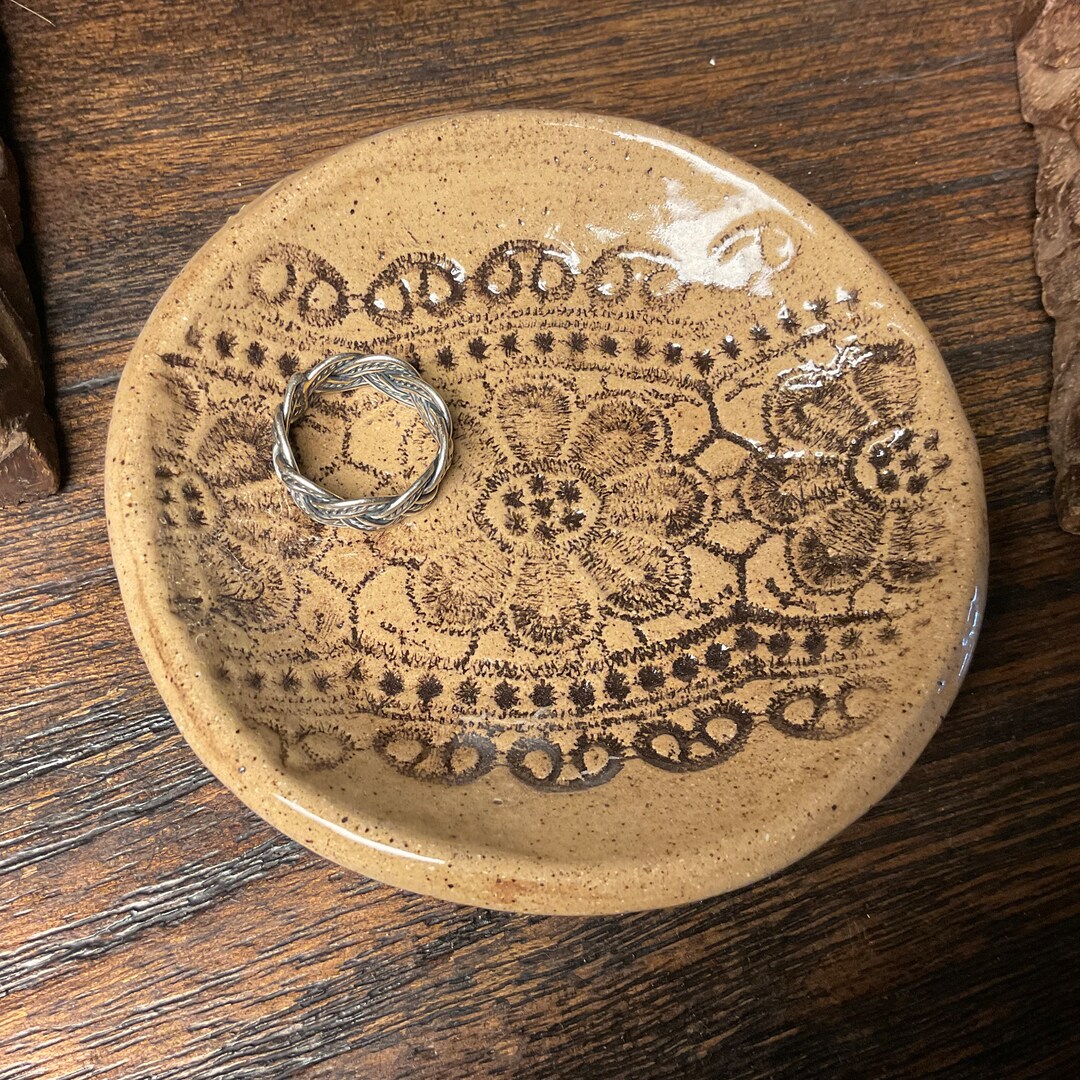 Handmade Lace Doily Pottery Ring Dish Holder, Teaspoon Spoon Rest, Tea ...