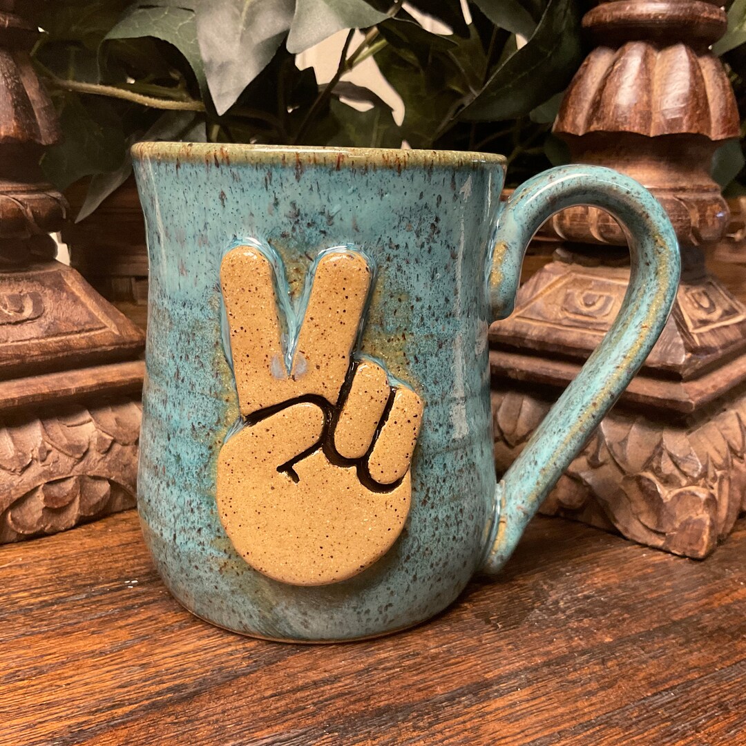 Holds 14 Oz. Handmade Pottery Peace Sign Coffee Mug, Coffee Cup, Tea ...