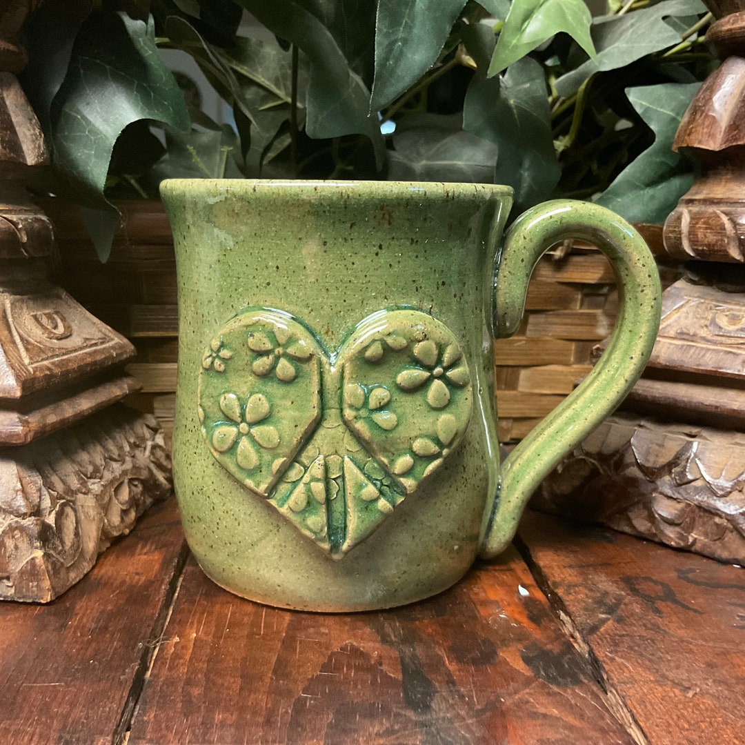 Holds 14 Oz. Handmade Pottery Peace Sign Coffee Mug, Coffee Cup, Tea ...