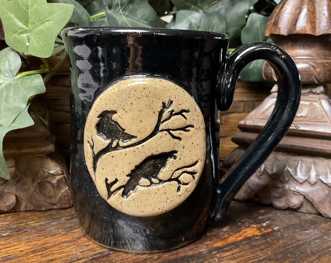Holds 14 Oz. Handmade Rustic Raven, Crow, Bird Pottery Coffee Mug, Tea ...