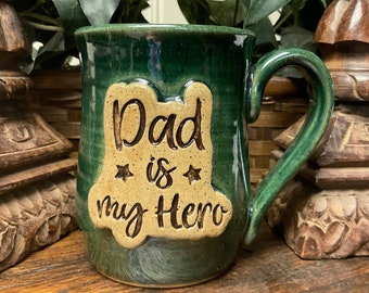 Holds 16 Oz. Handmade Super Dad Rustic Stoneware Pottery Coffee Mug ...