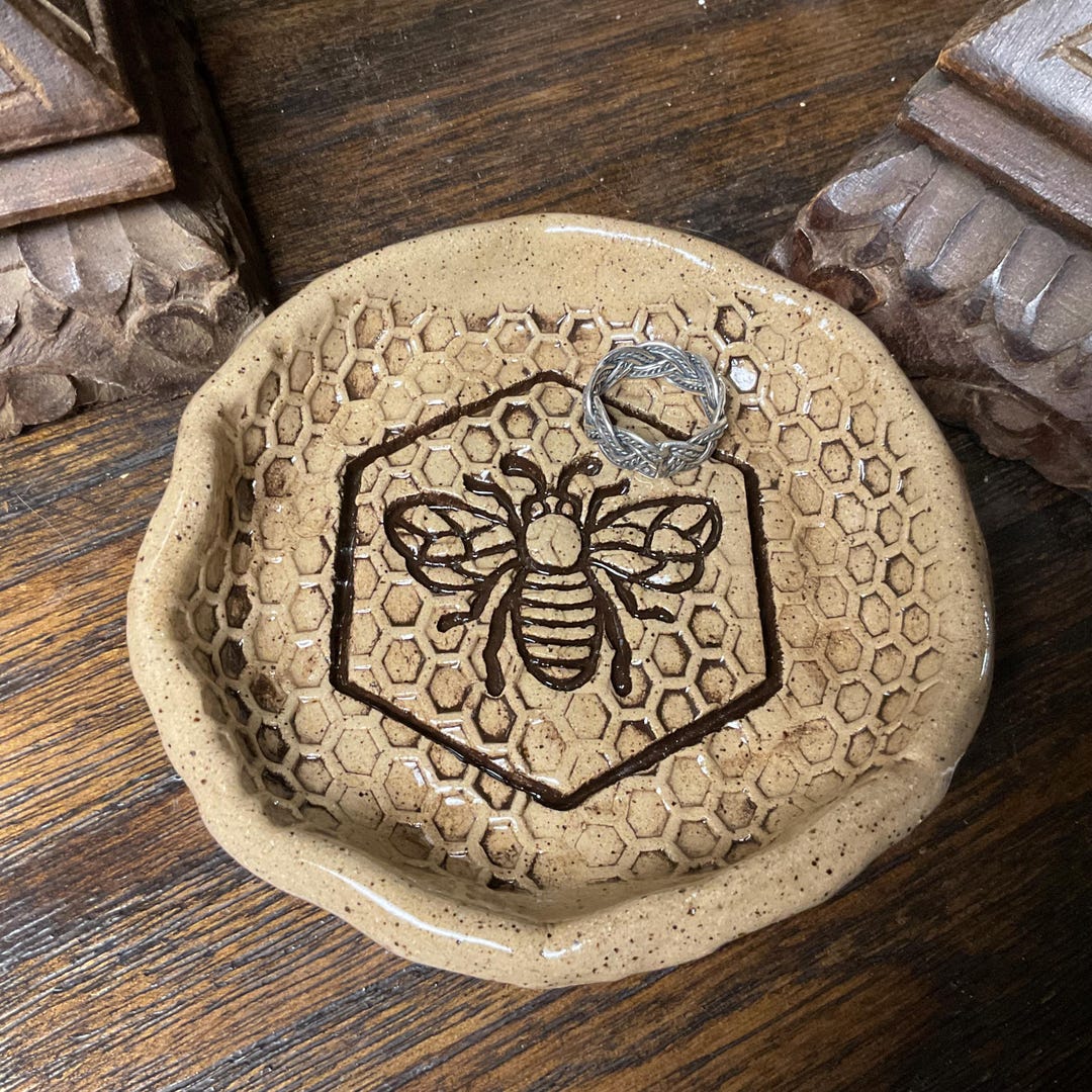 Handmade Stoneware Bee Hive Ring Dish, Textured Pottery Teaspoon Rest ...