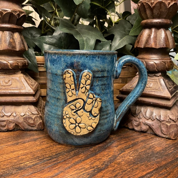 Handmade Pottery Peace Sign Flower Power Coffee Mug Cup Tea - Etsy