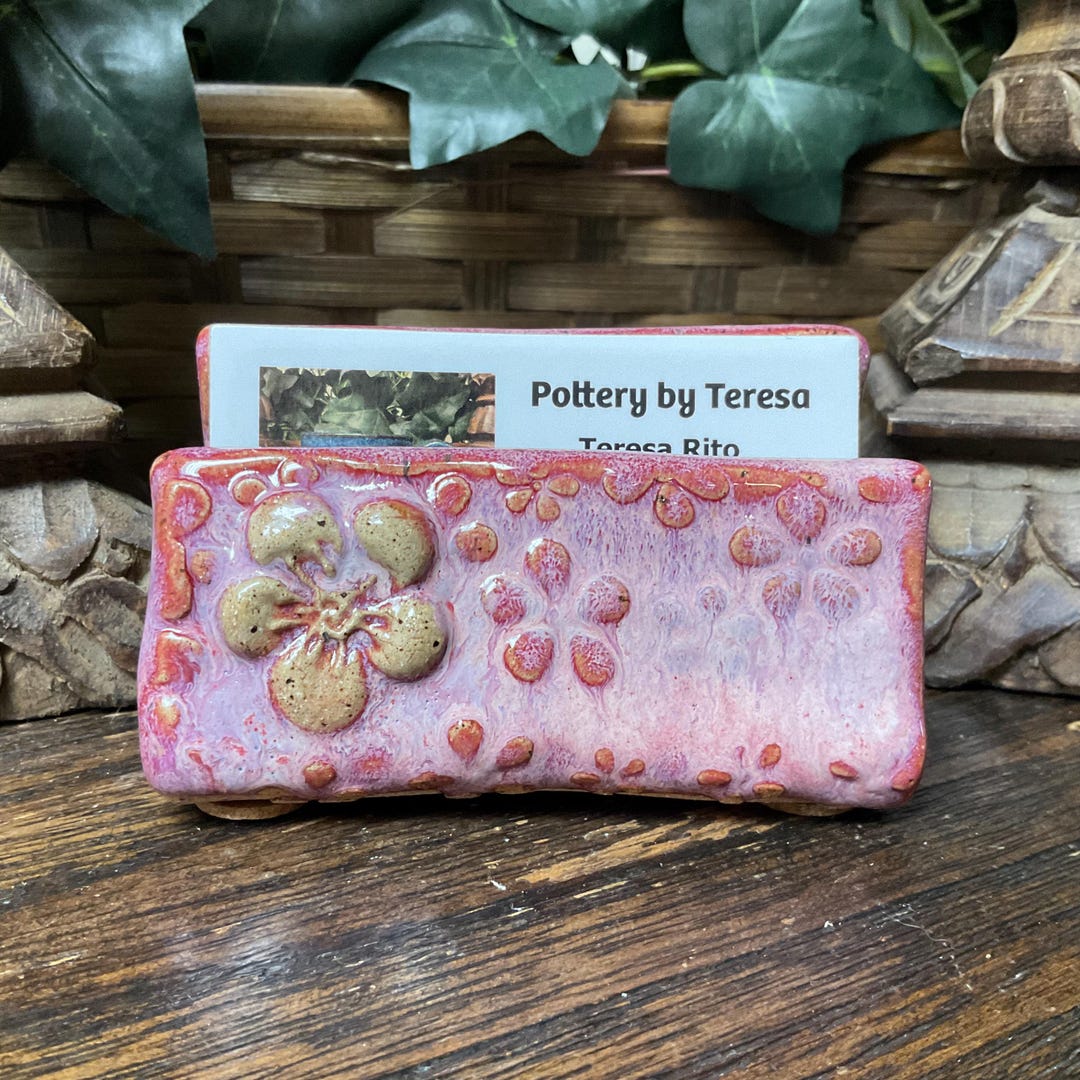 Handmade Rustic Flower Pottery Desk Business Card Holder. Heavy ...