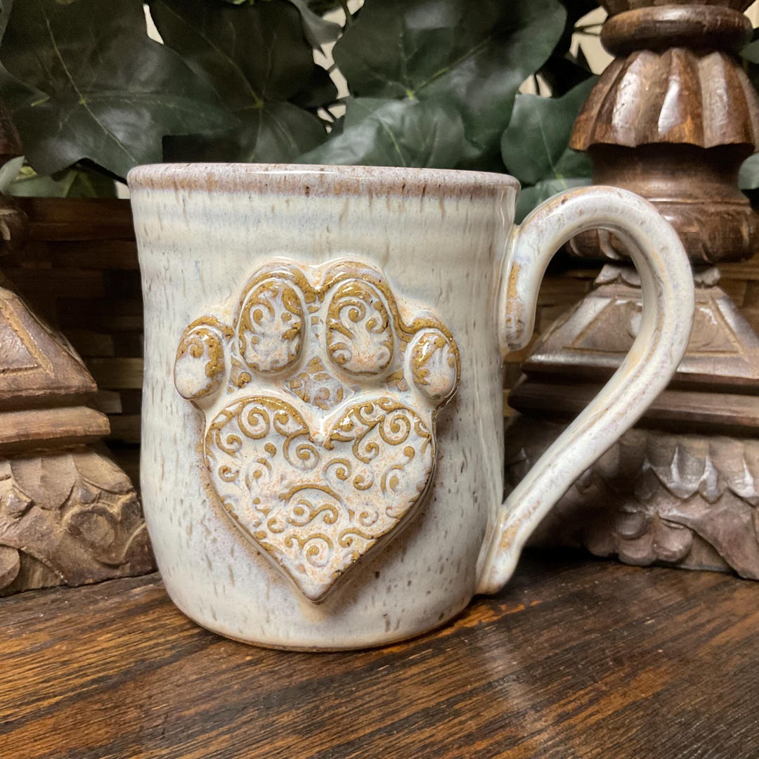 Holds 14 Oz. Handmade Rustic Paw Print Pet Lovers Pottery Coffee Mug ...