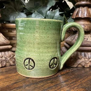 Holds 14 Oz. Handmade Pottery Rustic Peace Sign Coffee Mug, Coffee Cup ...