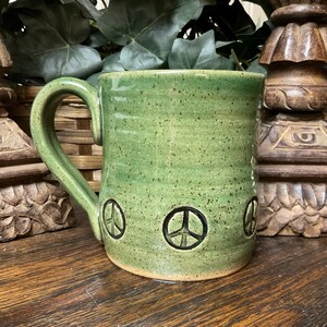 Holds 14 Oz. Handmade Pottery Rustic Peace Sign Coffee Mug, Coffee Cup ...