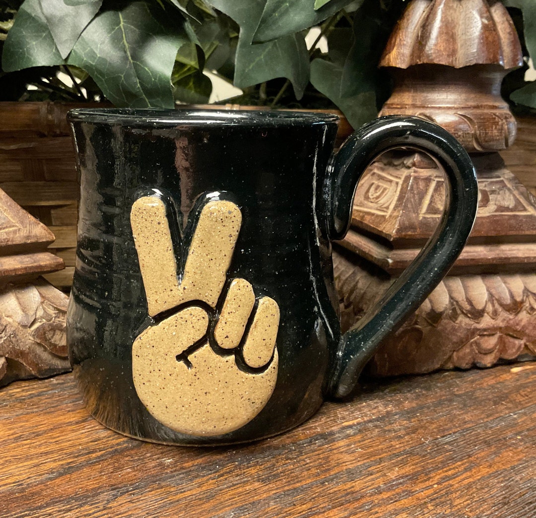 Holds 14 Oz. Handmade Pottery Peace Sign Coffee Mug, Coffee Cup, Tea ...