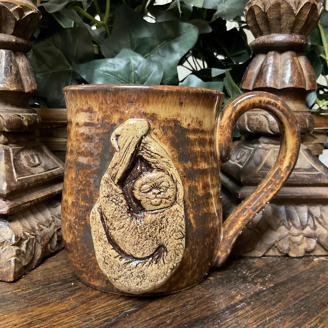 Holds 17+ Oz. Handmade Sloth Pottery Coffee Mug, Cup, Tea Cup. Microwave and Dishwasher Safe ...