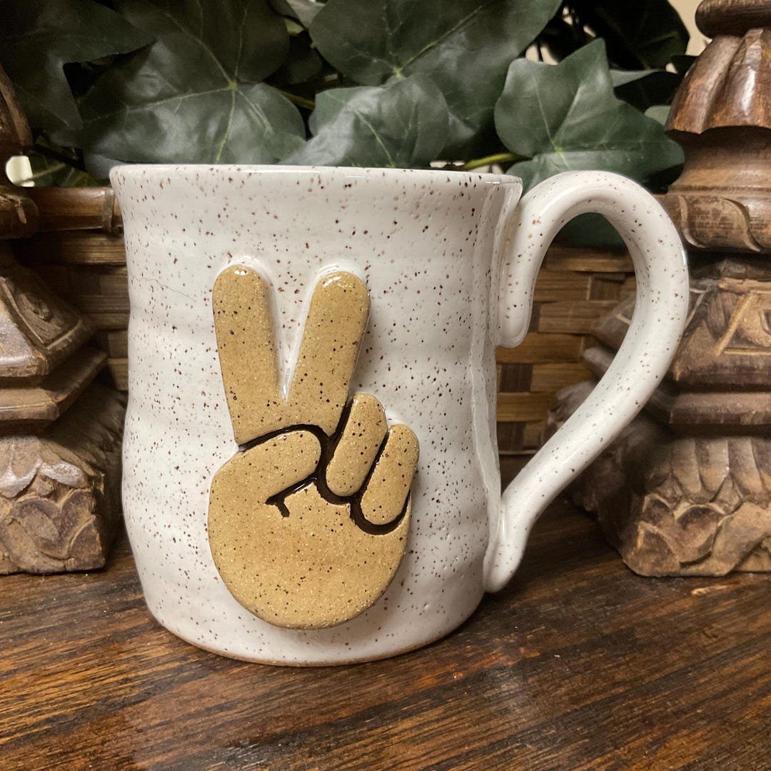 Holds 14 Oz. Handmade Pottery Peace Sign Coffee Mug, Coffee Cup, Tea ...