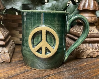 Holds 14 Oz. Handmade Pottery Peace Sign Coffee Mug, Coffee Cup, Tea ...