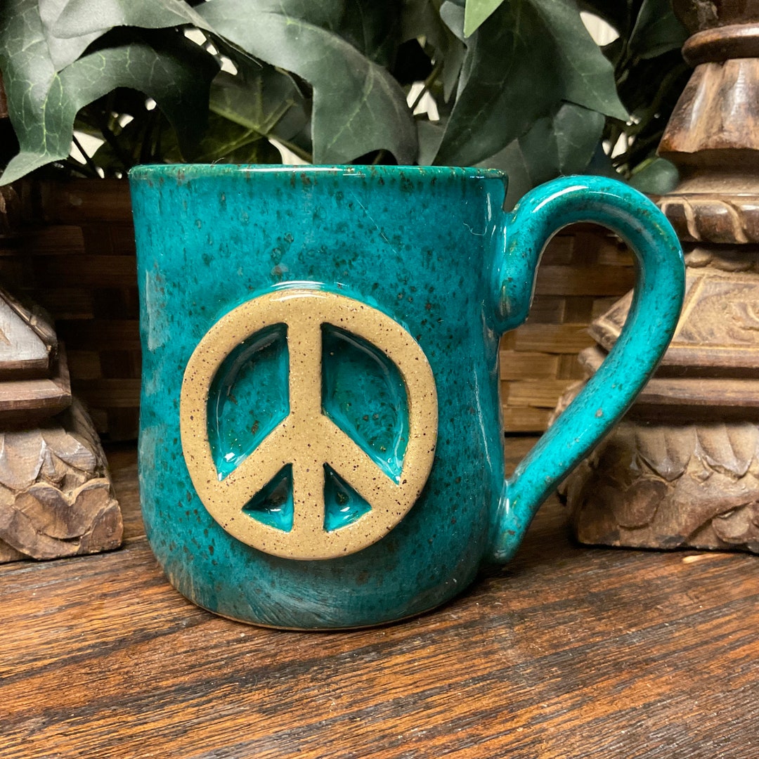 Holds 14 Oz. Handmade Pottery Peace Sign Coffee Mug Coffee - Etsy
