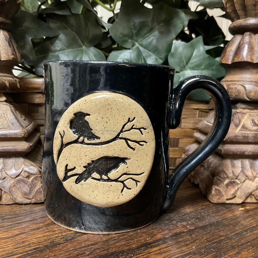 Holds 14 Oz. Handmade Rustic Raven, Crow, Bird Pottery Coffee Mug, Tea ...