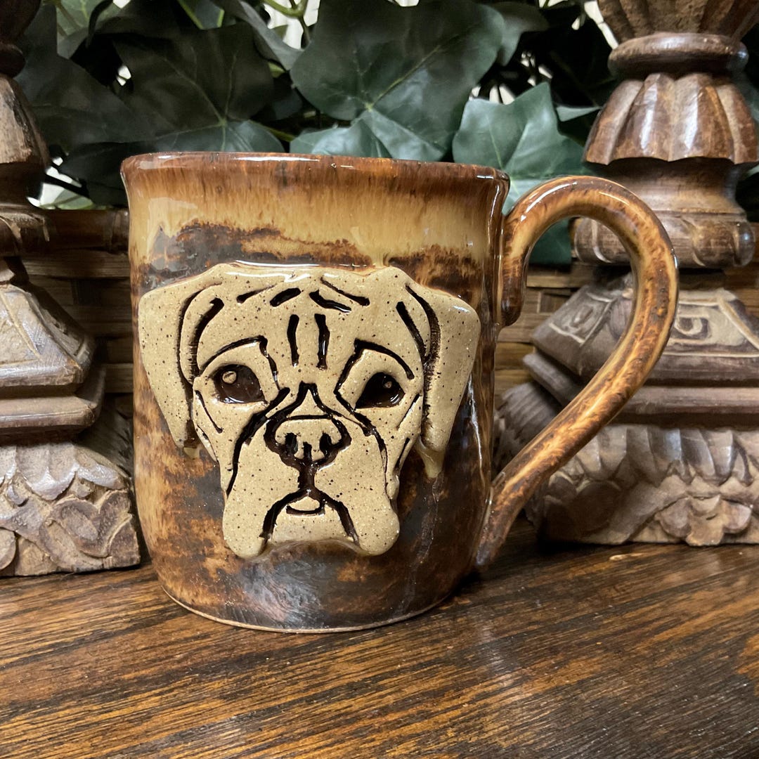 X Large 17 Oz. Handmade Boxer Dog Pottery Art Coffee Mug, Tea Cup. Pet ...