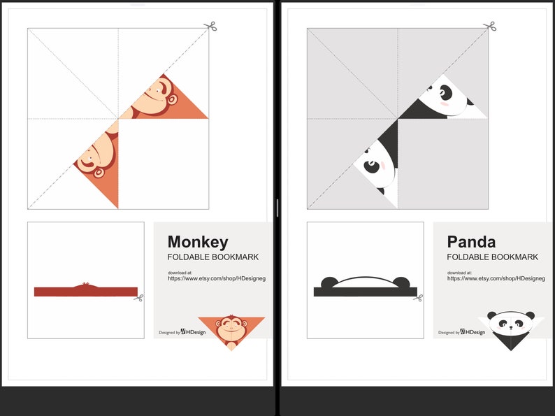 Printable Foldable Origami Corner Bookmark - Cute Animal Small Bundle ...