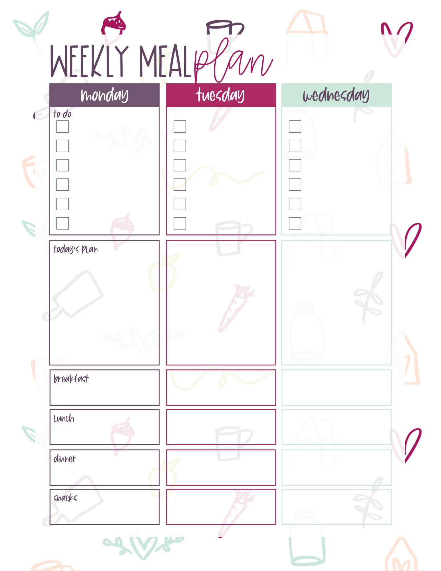 Meal Planner Printable, Meal Planning, Meal Plan Template, Meal Prep ...