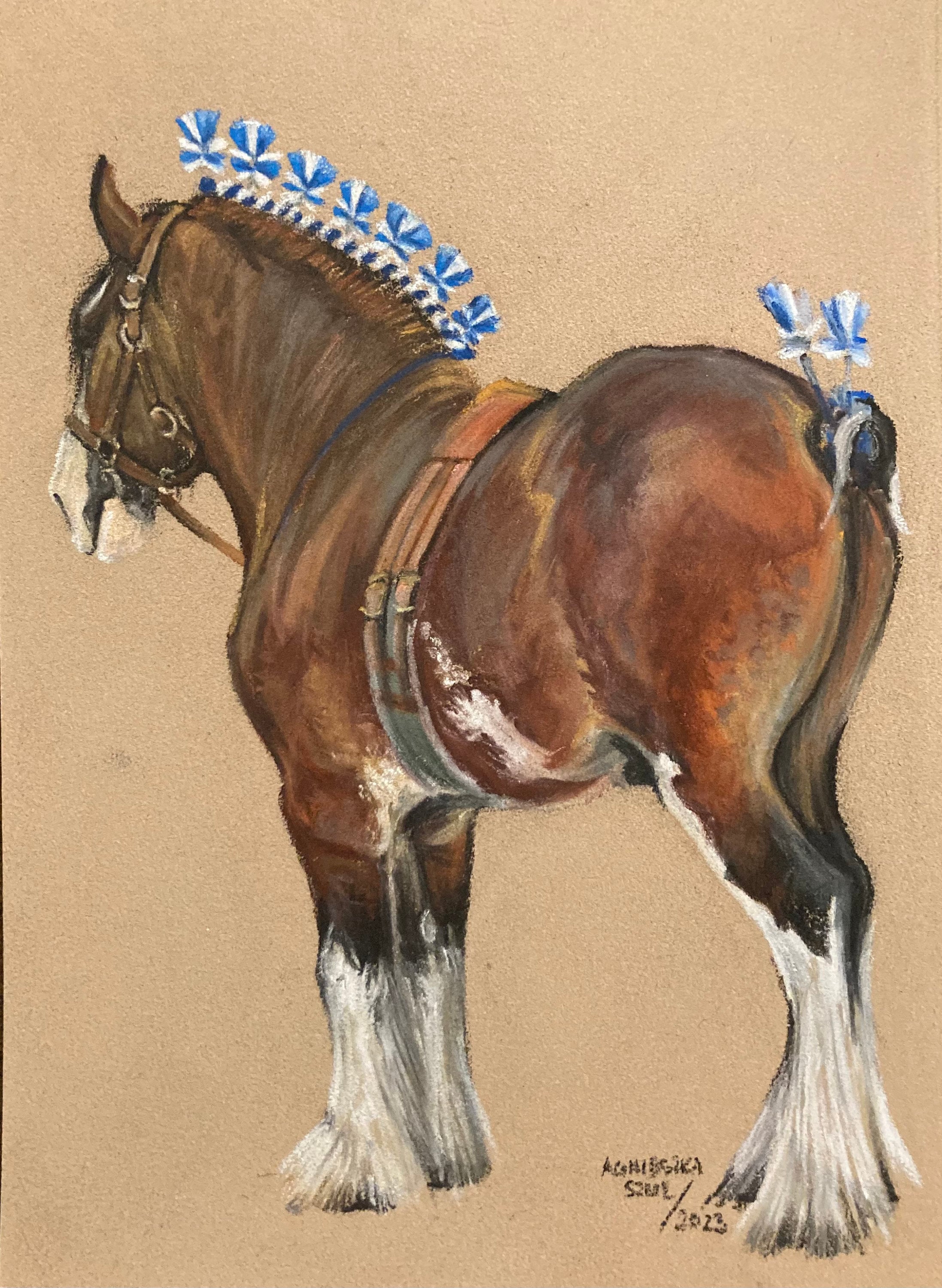 Original Pastel Painting, Shire Horse, Art, Tiny Drawing, Soft Pastel ...