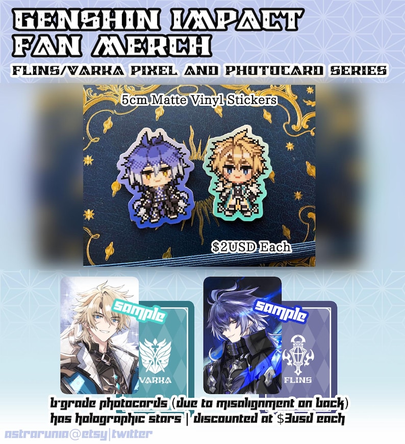 Genshin Impact: Flins + Varka | Vinyl Stickers and Photocards Fan Merch ...
