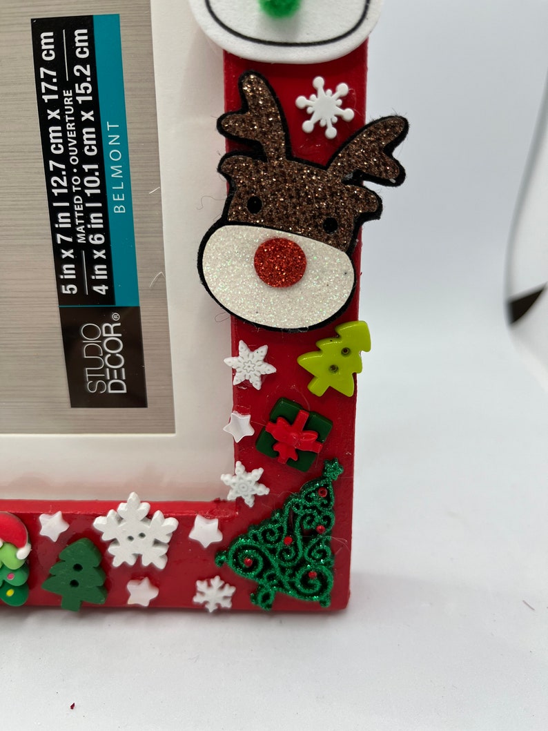 Red Christmas Picture Frame: Snowman, Snowflake Decorated - Etsy