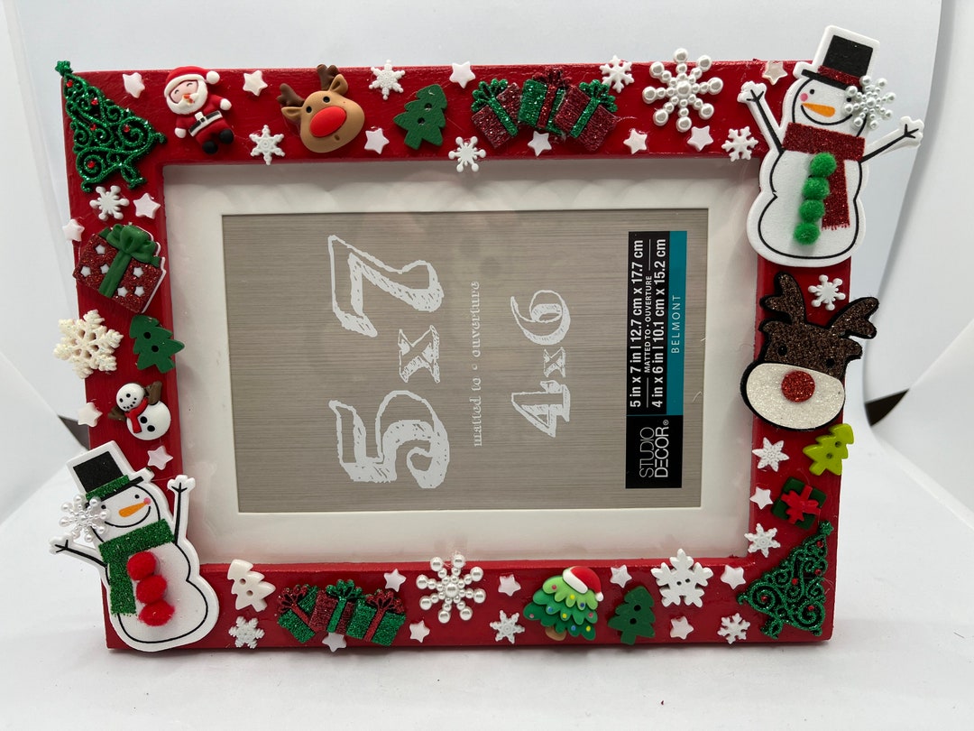 Red Christmas Picture Frame: Snowman, Snowflake Decorated - Etsy