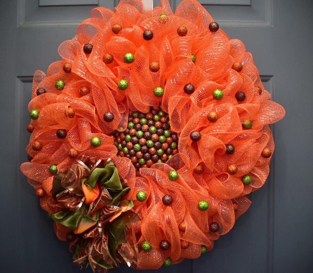 Fall Wreath, Orange Wreath, Fall, Halloween Autumn Wreath, Deco Mesh ...