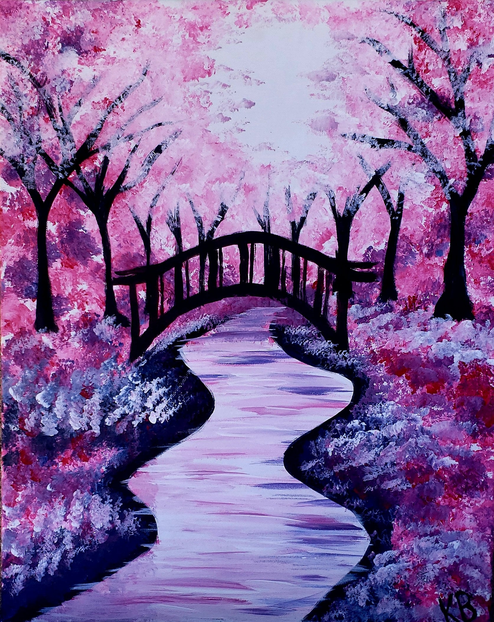 Pink Cherry Blossom Trees River Bridge Print DIGITAL DOWNLOAD - Etsy