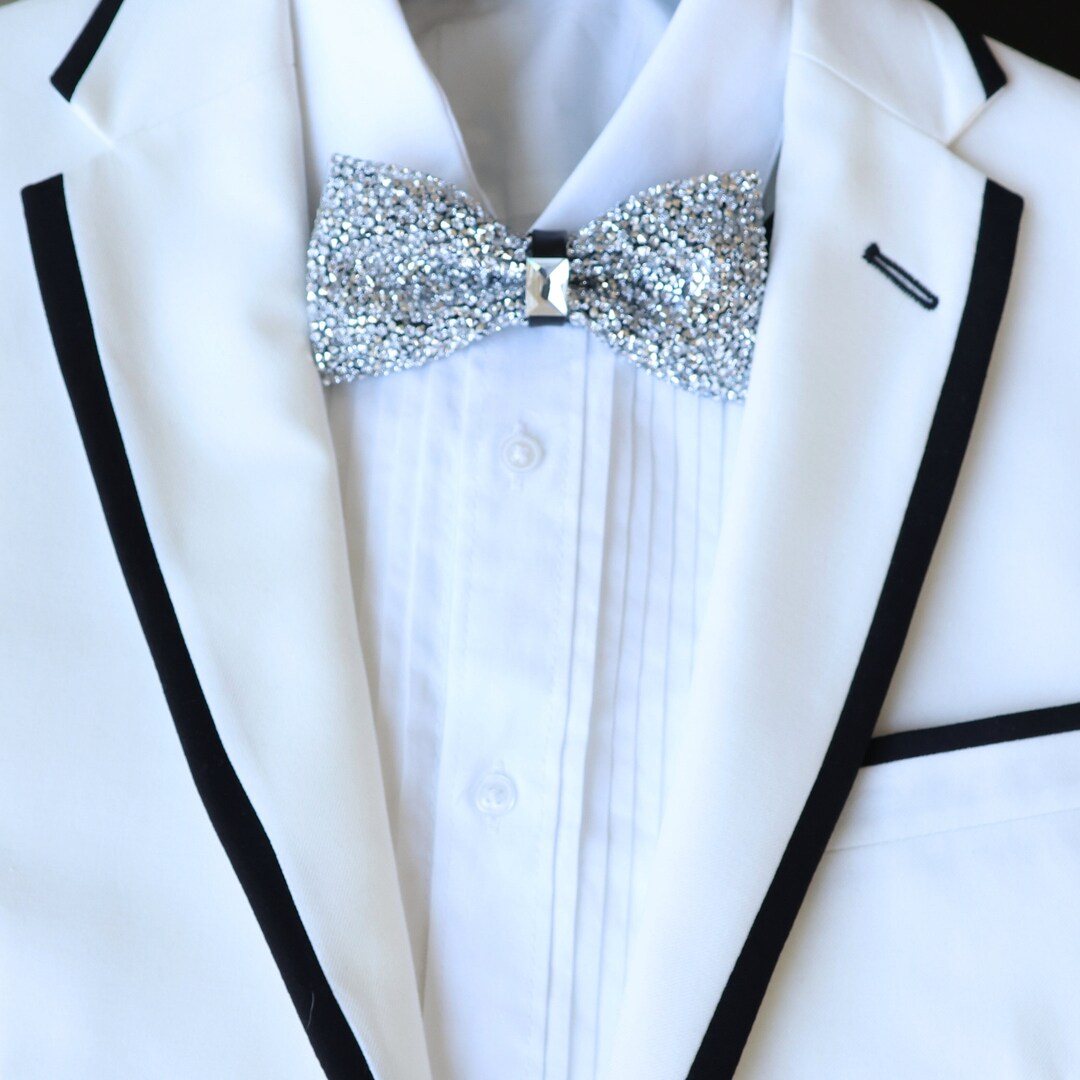 Silver Sparkly Bowtie for Men | Beaded Rhinestone Crystal Bow Tie ...