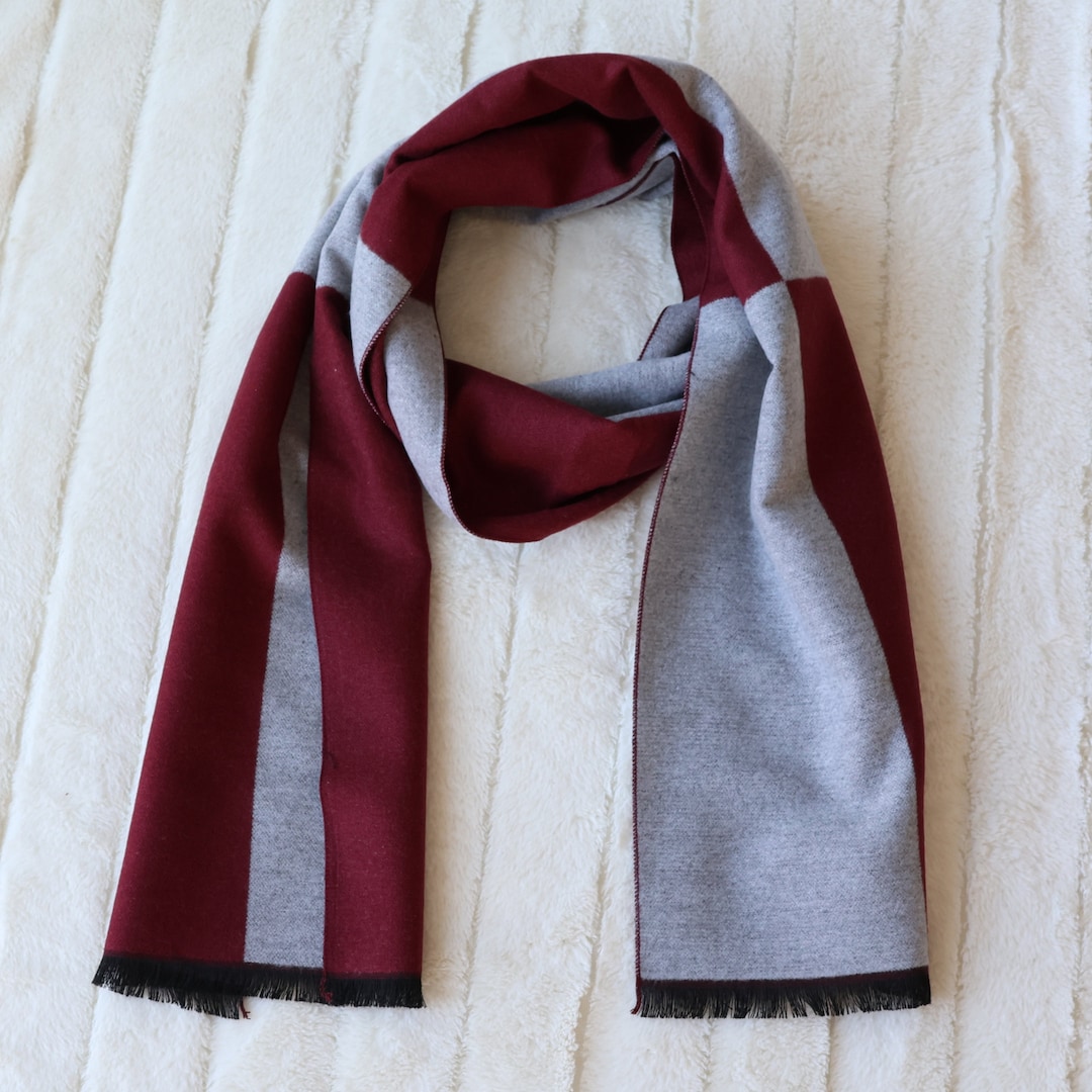 Burgundy & Gray Men's Cold Weather Winter Scarf | Scarves for Men ...