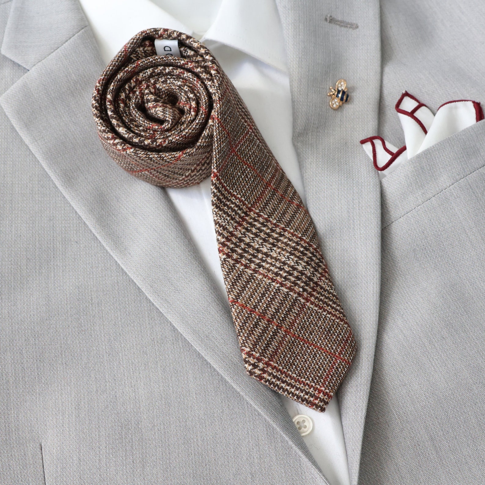 Modern Brown Plaid Slim Men's Necktie | Vintage Tie | Groom Groomsmen ...