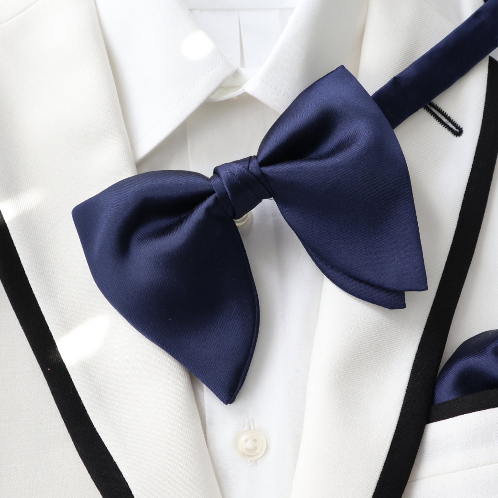 Navy Blue Satin Men's Bow Tie | Satin Bowtie | Oversized Large Bow Tie ...