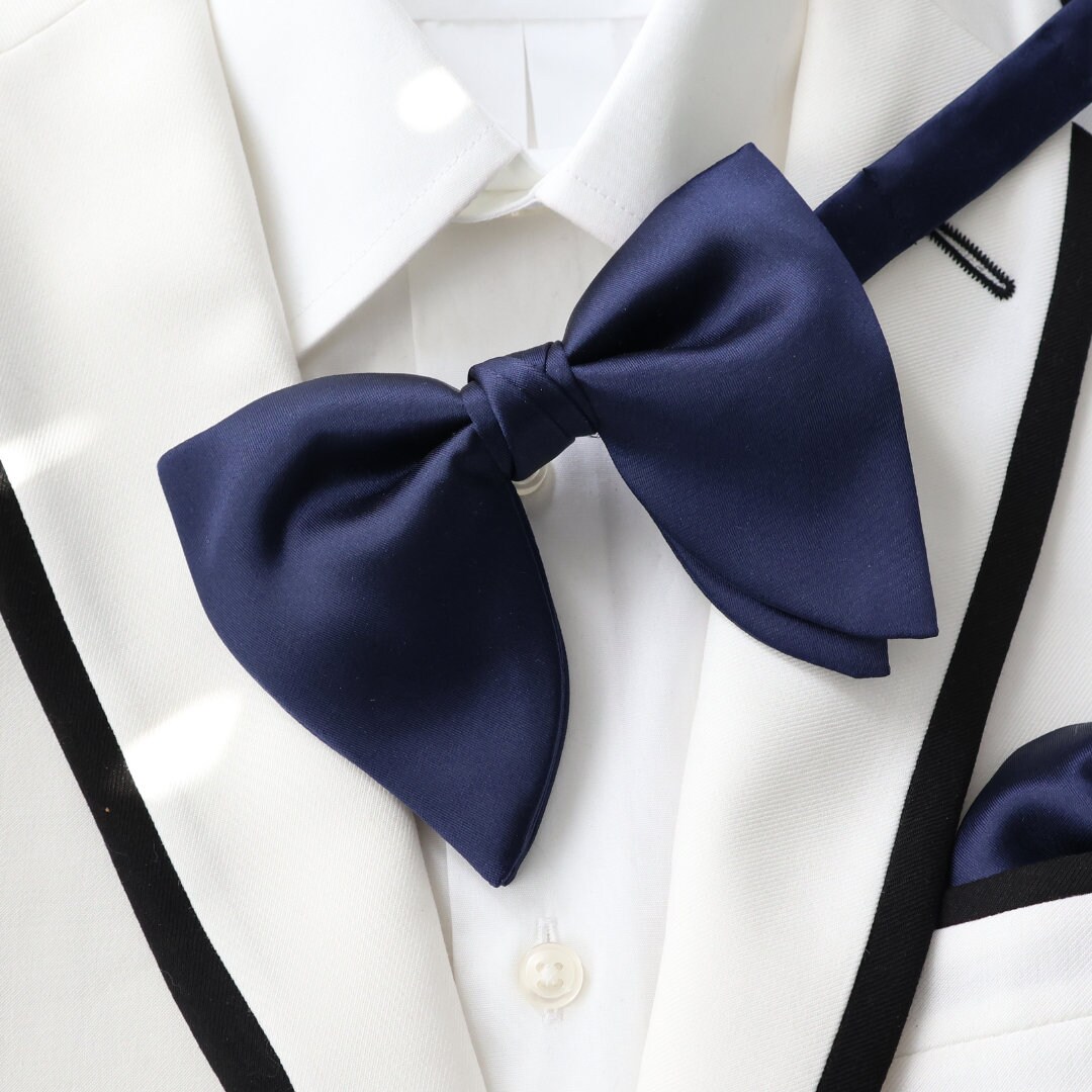 Navy Blue Satin Men's Bow Tie | Satin Bowtie | Oversized Large Bow Tie ...