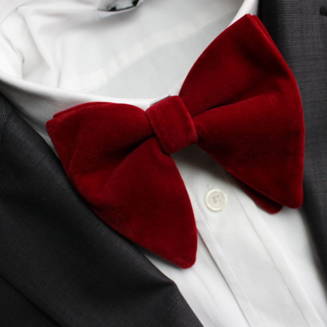 Dark Red Velvet Oversized Bow Ties Burgundy Bowtie Long - Etsy