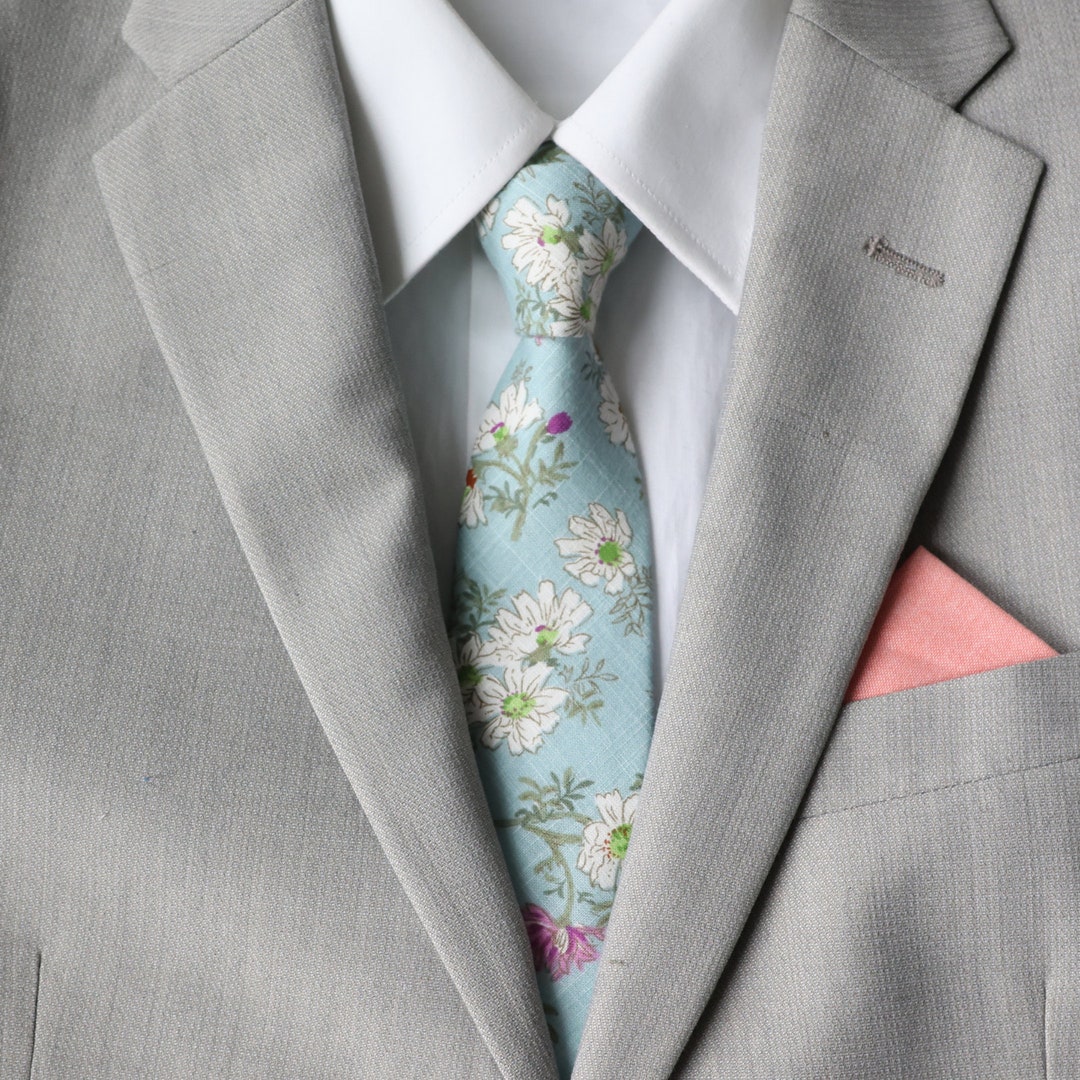 Parker Light Blue Floral Men's Skinny Tie | Blue Floral Tie | Blue ...
