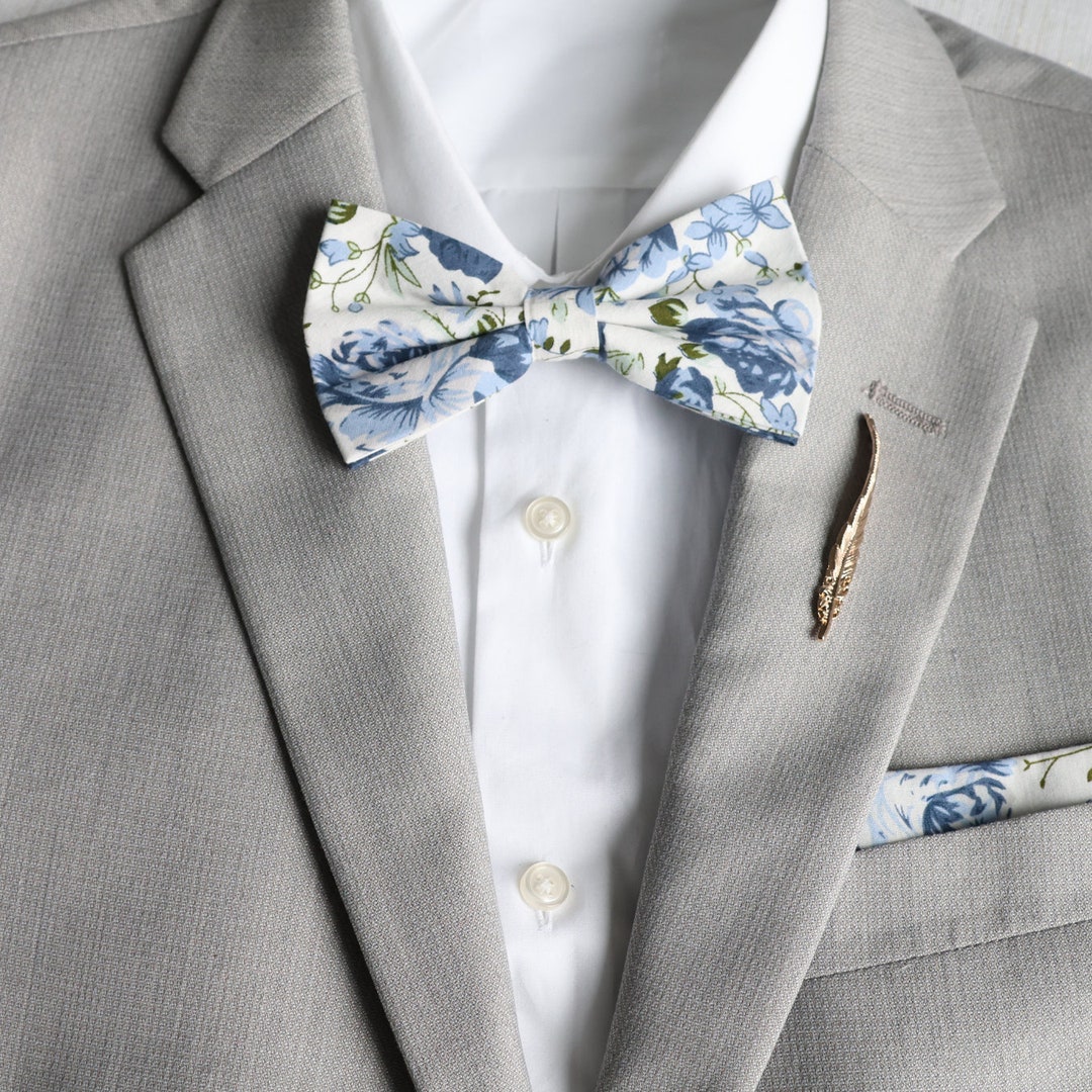 Sawyer Blue Floral Matching Bow Ties | Matching Tie Set | Dusty Blue ...