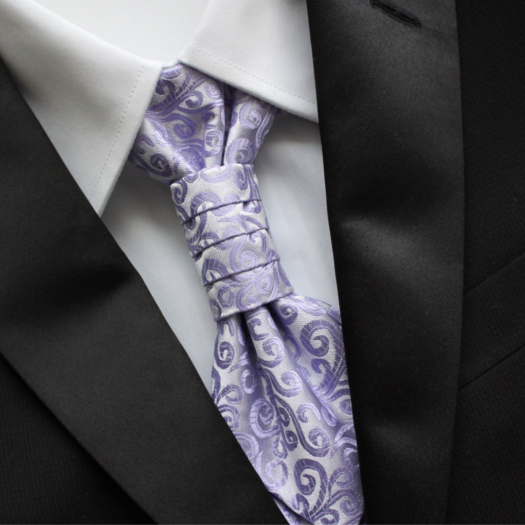 Serenity Lavender Paisley Pre-tied Ruche Cravat Necktie | Lilac Ascot ...