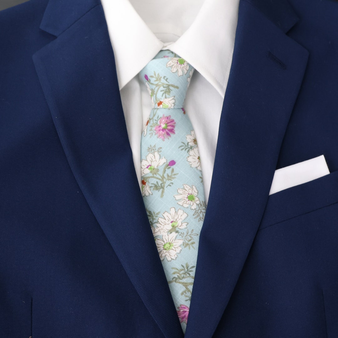 Parker Light Blue Floral Men's Skinny Tie | Blue Floral Tie | Blue ...