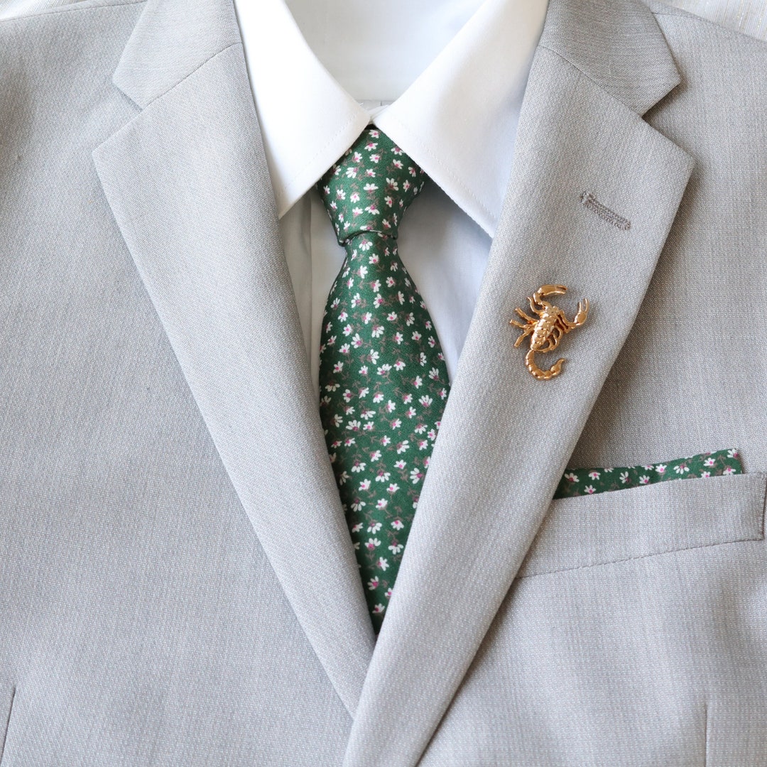 Memphis Green Floral Traditional Wide Men's Tie | Green Necktie | Green ...