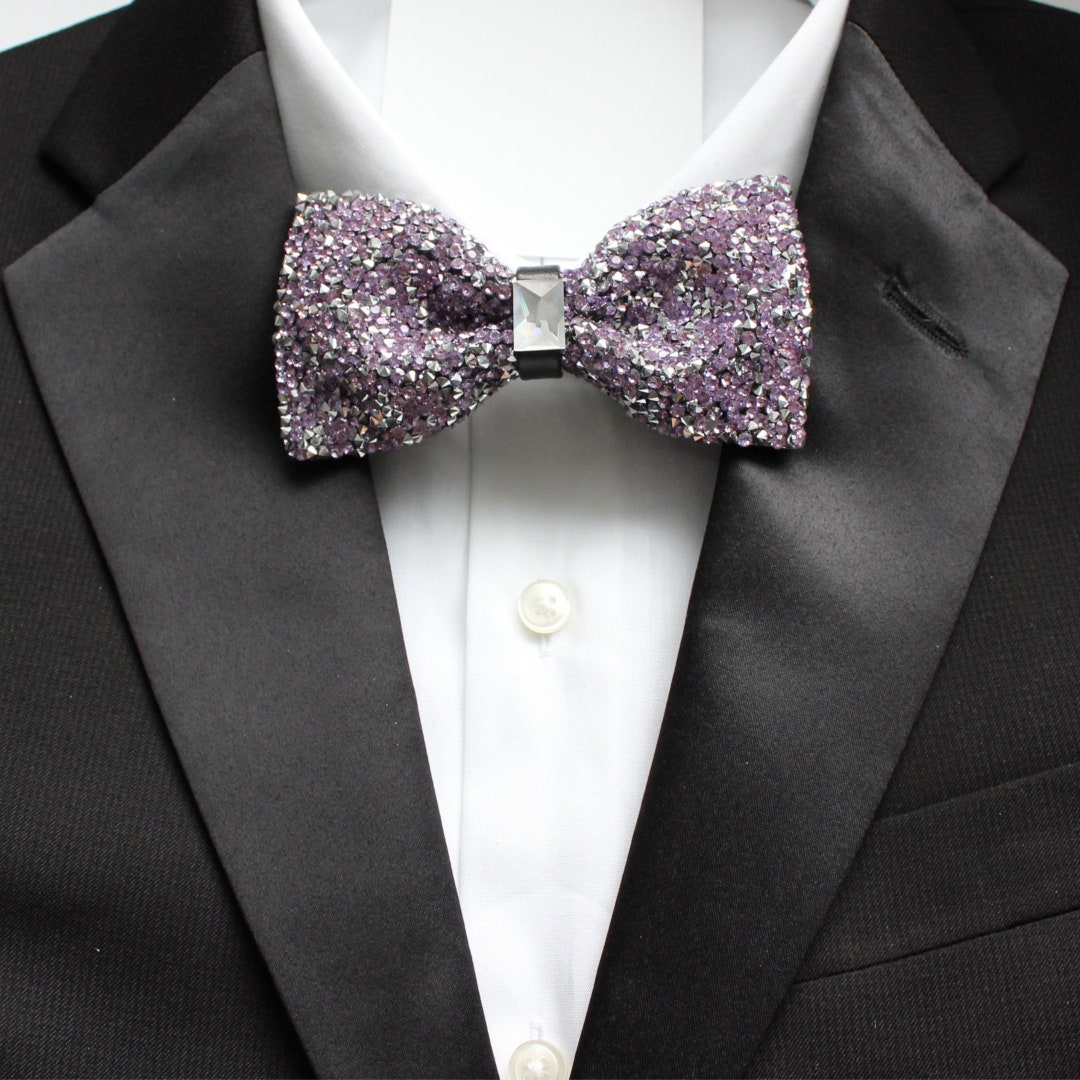 Sparkly Bowtie for Men | Lavender Purple Beaded Rhinestone Crystal Bow ...