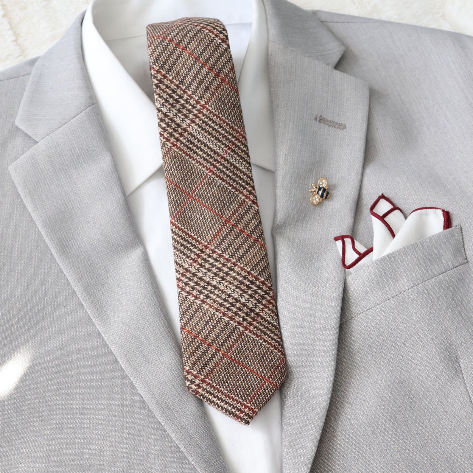 Modern Brown Plaid Slim Men's Necktie | Vintage Tie | Groom Groomsmen ...