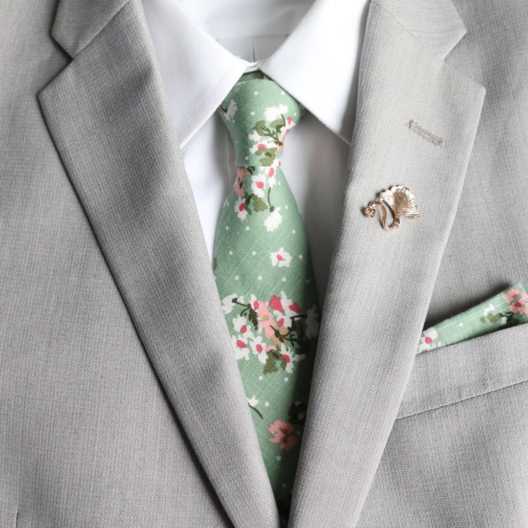Taylor Sage Green Floral Men's Tie | Men's Bowtie | Sage Green Tie ...