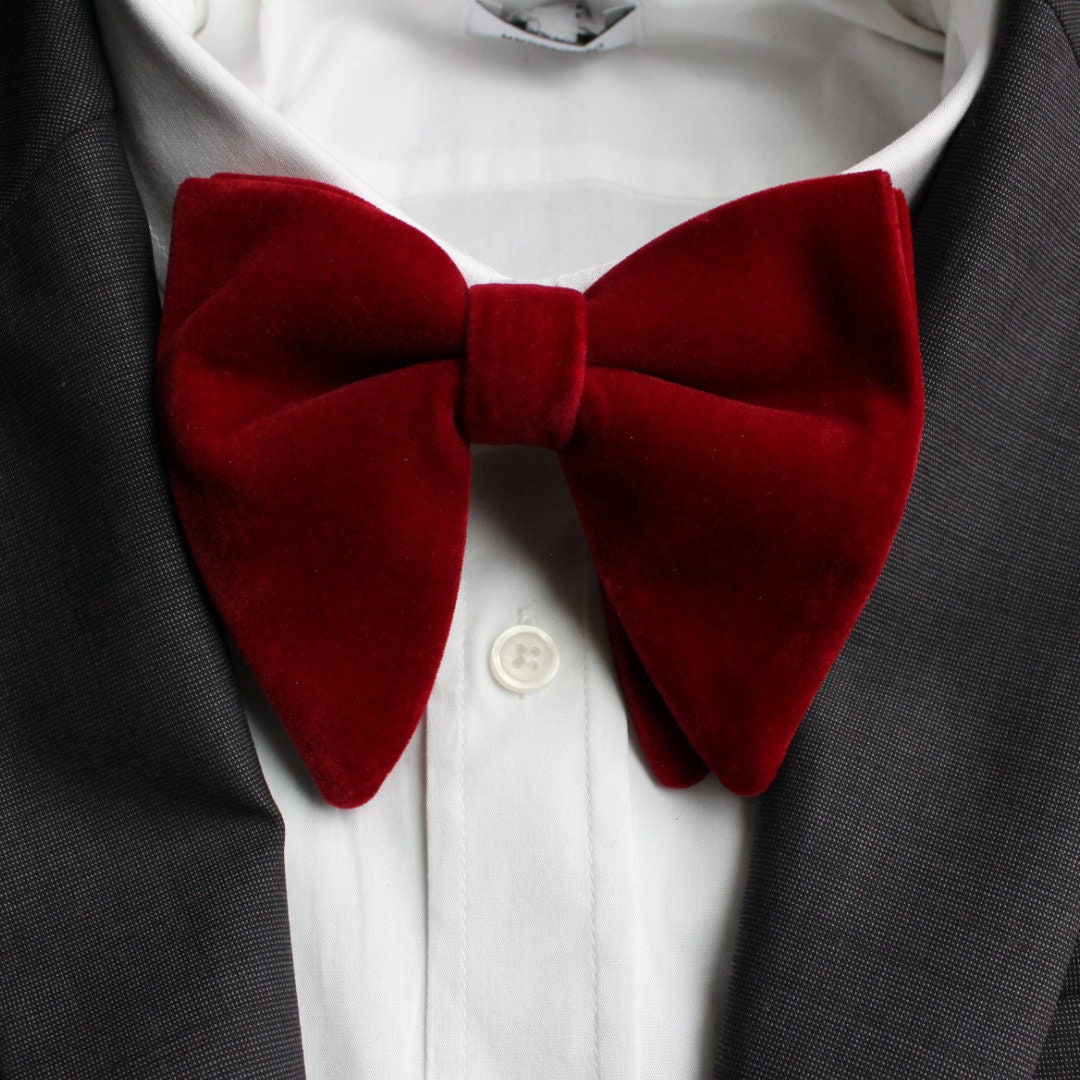 Dark Red Velvet Oversized Bow Ties Burgundy Bowtie Long - Etsy